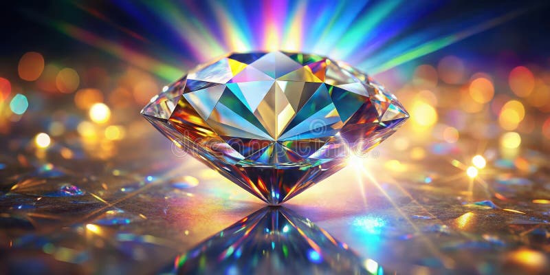 Radiant Gemstone on Iridescent Surface with Colorful Light Rays ...