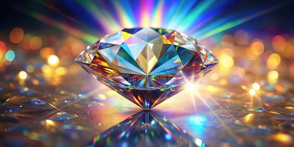 Radiant Gemstone on Iridescent Surface with Colorful Light Rays ...