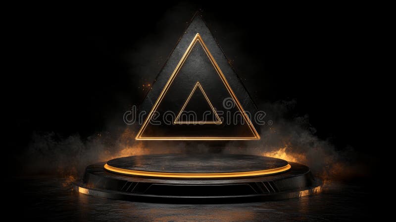 Radiant Geometric Design, Black Triangle with a Captivating Golden Glow ...