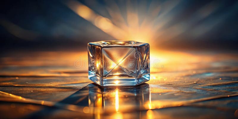 A Radiant Glass Cube Reflects the Warm Glow of a Setting Sun, Casting ...