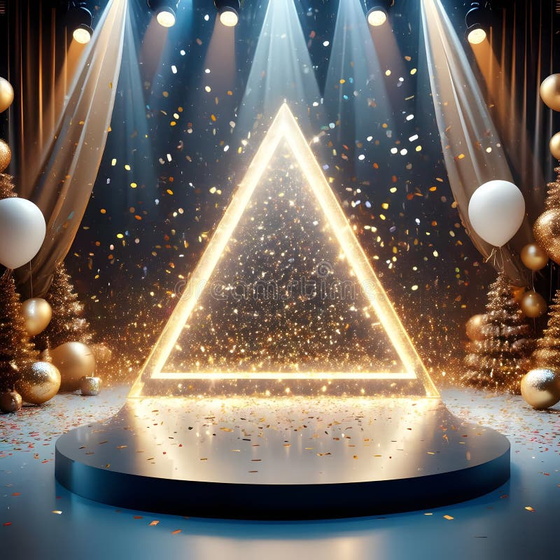 Radiant Glass Triangular Festive Podium with Sparkling Decorations ...