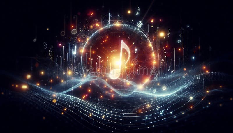 Radiant Glowing Musical Notes and Waveforms Floating in an Abstract ...
