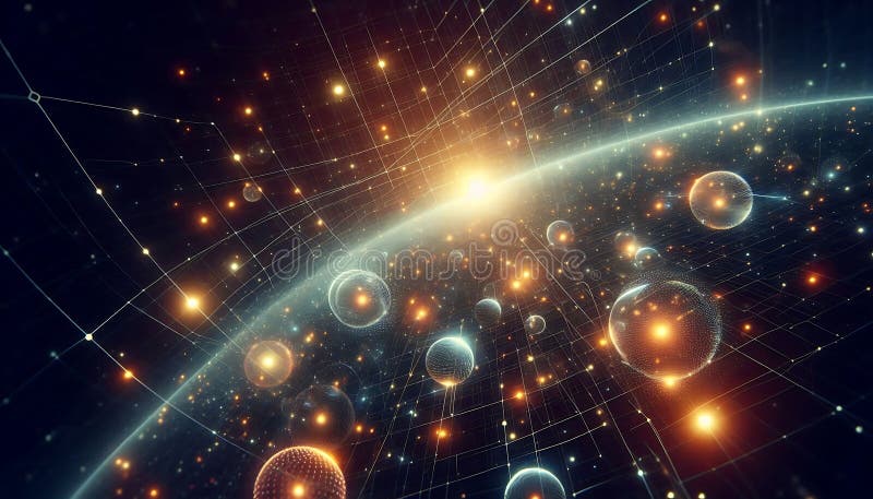 Radiant Glowing Spheres Floating Across an Infinite Dark Grid ...