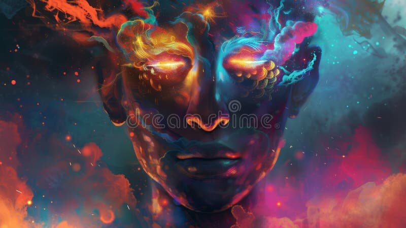 A Radiant God with Neon Glowing Eyes Able To Foresee the Future Stock ...