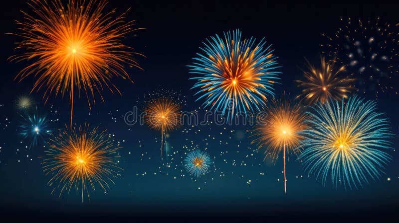 Radiant Gold and Blue Fireworks. Stock Illustration - Illustration of ...