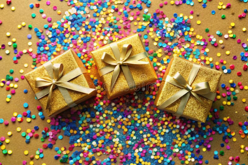 Golden Gift Boxes Sparkling with Festive Confetti: a Celebration of ...