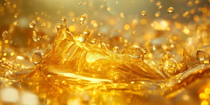 A Radiant Gold Oil Splash with Droplets Reflecting Light, Creating a ...