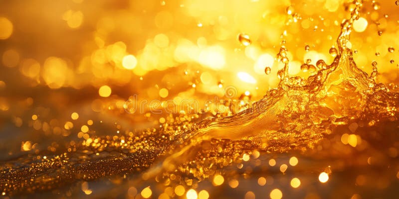 A Radiant Gold Oil Splash with Droplets Reflecting Light, Creating a ...