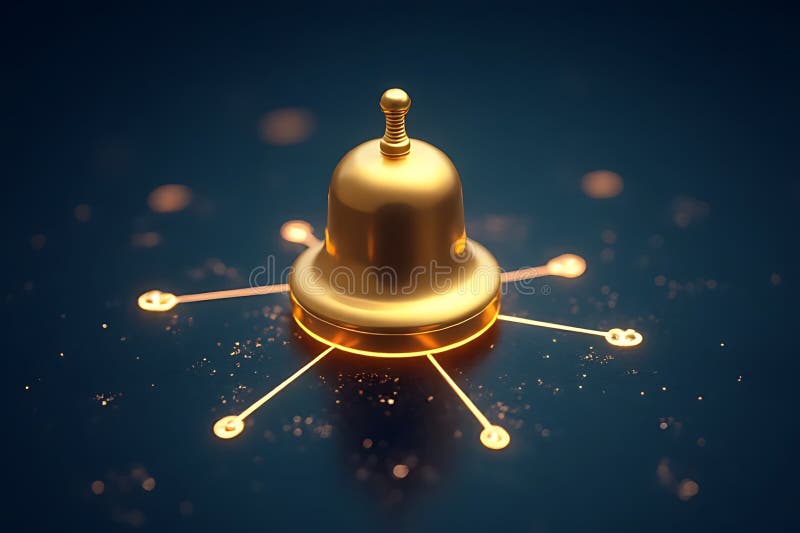 A Radiant Golden Bell with Emanating Connections on a Dark Glowing ...
