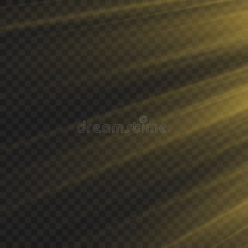 Radiant Golden Light Rays Shining on the Transparent Background. Vector ...