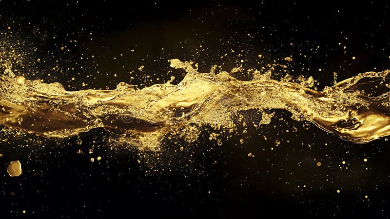 Radiant Golden Oil Splash with Dynamic Fluid Motion Stock Photo - Image ...