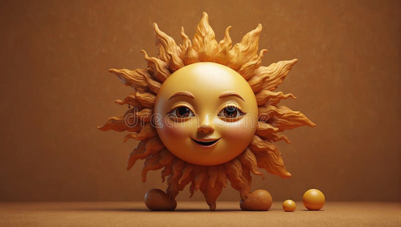 A Radiant Golden Sun Character With A Smiling Face And Rays Set Against A Brown Background