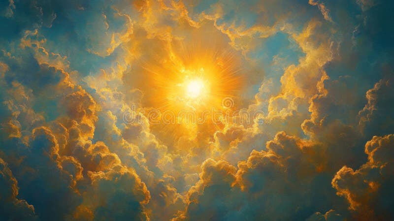 Radiant Golden Sunset with Dramatic Cloudscape Stock Illustration ...