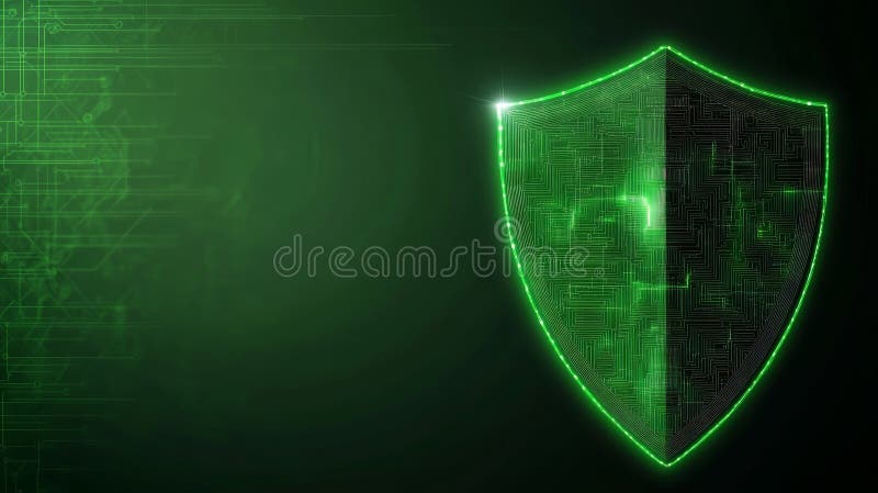 Radiant Green Shield, Glowing Protection and Safety in a Digital World ...