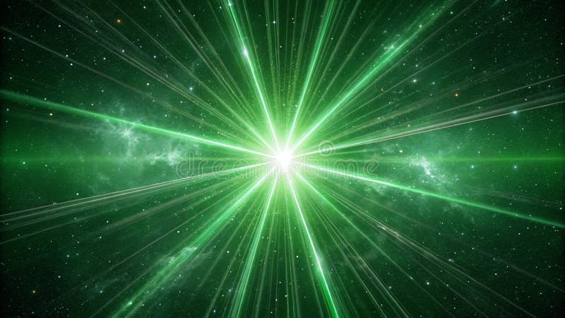 Radiant Green Starburst with Cosmic Particles Exploding from Center in ...