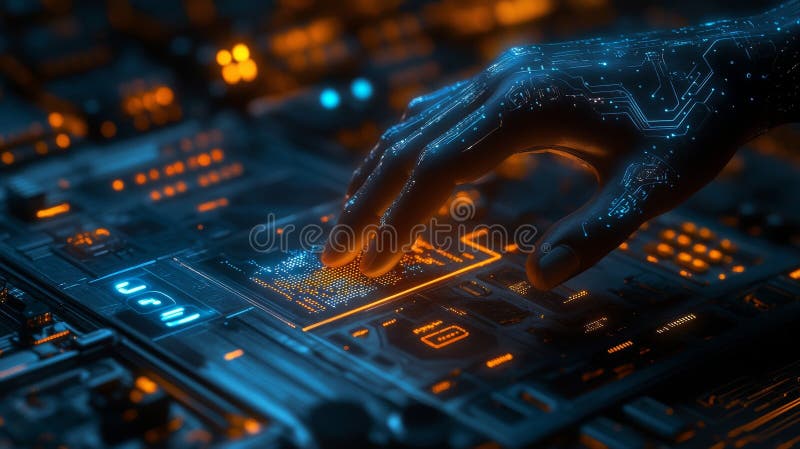 A Radiant Hand Interacts with an Advanced Digital Panel, Featuring ...