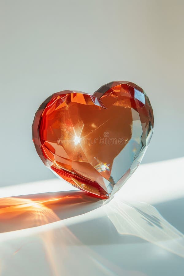 Radiant Heart-Shaped Crystal Reflecting Light in a Minimalist Setting ...
