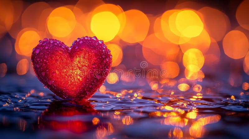 A Radiant Heart-shaped Object Rests on a Glossy Surface, Illuminated by ...