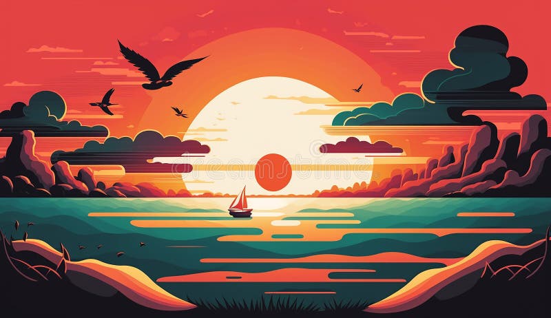 Radiant Horizon a Playful Illustration of a Summer. Stock Illustration ...