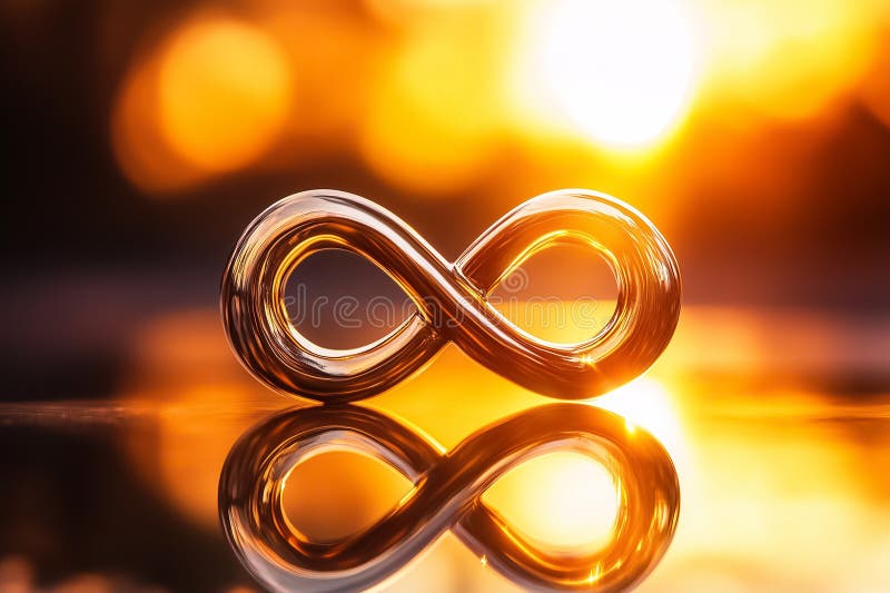 A Radiant Infinity Symbol Glistens in Sunset Light, Casting Reflections ...