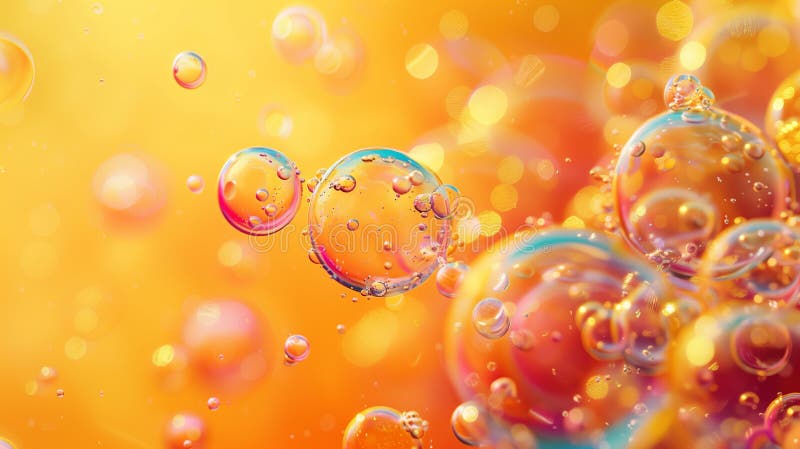 Radiant Ink Bubbles Bursting with Vibrant Hues on a Golden Yellow ...