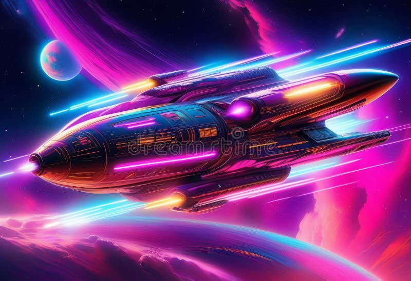 A Radiant Intergalactic Odyssey in Synthwave Animation Stock ...