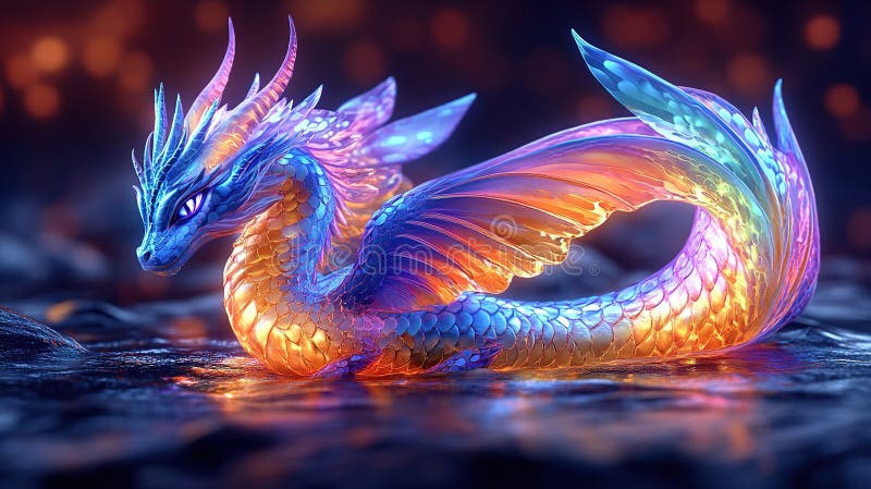 Radiant, Iridescent Dragon with Glowing Scales and Wings Stock ...