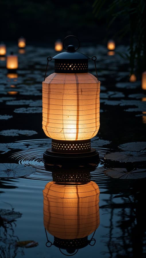 Radiant Lantern Reflection in Still Waters Stock Illustration ...
