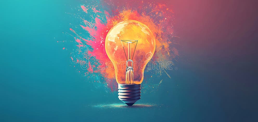 A Radiant Light Bulb Surrounded by Explosive Colors Representing Stock ...