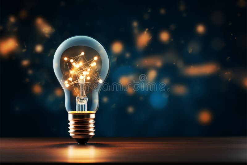 A Radiant Light Bulb Symbolizes Ideas Connected in a Virtual Network ...