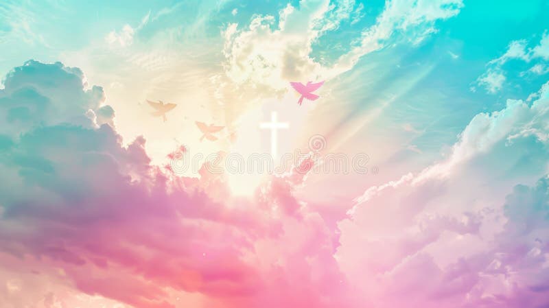 Radiant Light Cross in Serene Sky with Angels Descending a Captivating ...