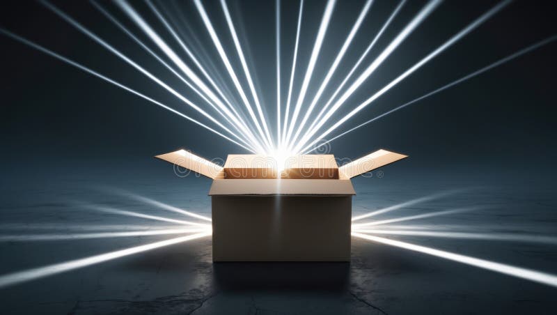 Radiant Light Emanating from Open Cardboard Box Stock Illustration ...