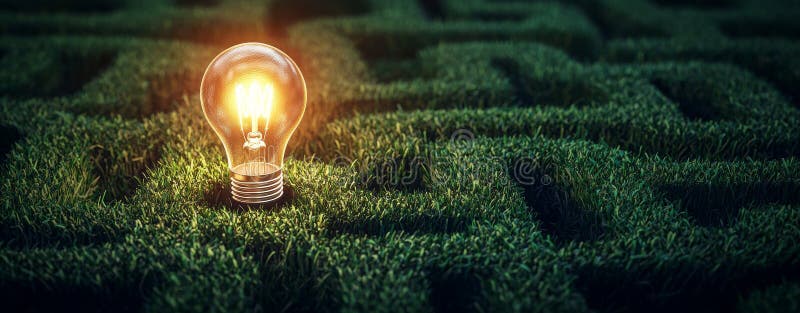A Radiant Lightbulb Lighting Up the Middle of an Expansive Green Maze ...