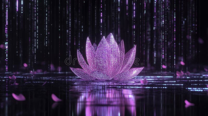 Lotus Flower Illuminated by Vibrant Rainbow Lights with Digital Binary ...