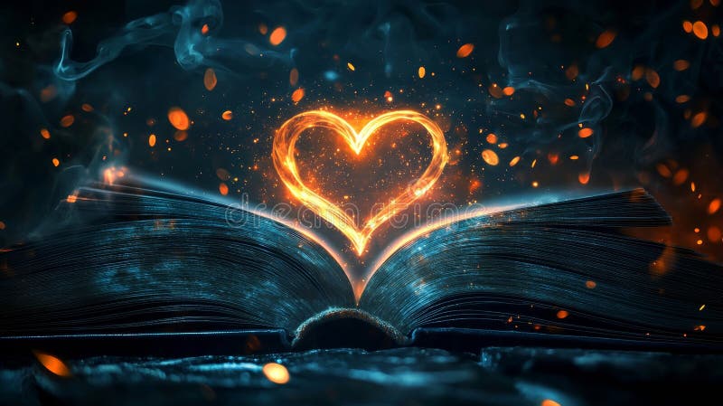 Radiant Magical Heart Illuminating an Open Book in a Mystical Setting ...