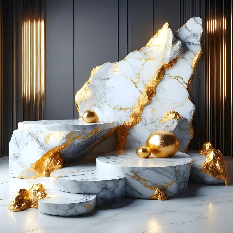Radiant Marble Podium with Gilded Touches, Dynamic Design, Stone ...