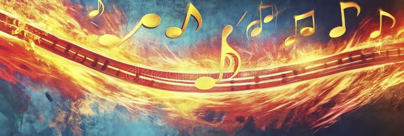Radiant Musical Notes Flowing through Colorful Flame Stock Illustration ...