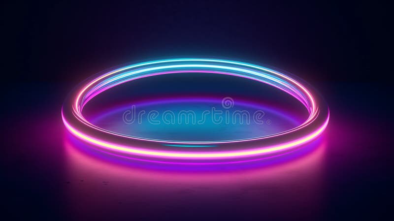 Radiant Neon Circle Light with Curvy Lines on Ground Stock Illustration ...