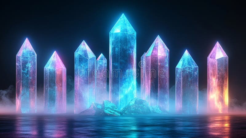 Radiant Neon Crystals Illuminating a Nighttime Cityscape Stock Image ...
