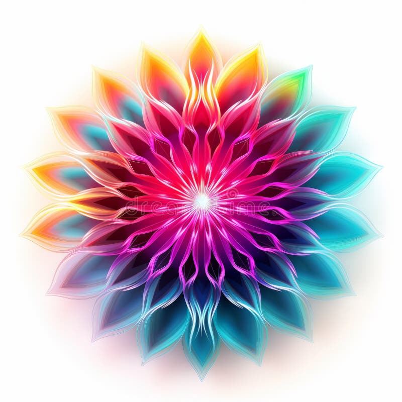 Radiant Neon Flower: Abstract Vector Composition on White Background ...