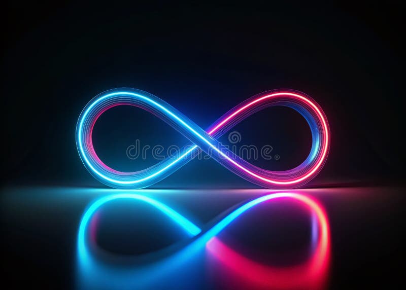 Radiant Neon Infinity Symbol on a Reflective Black Background an ...