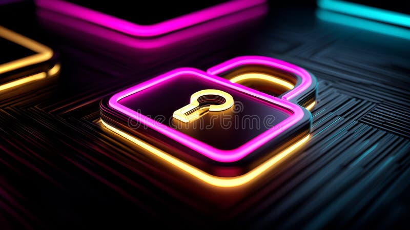 Radiant Neon Lock Protecting Digital Information Flow Stock ...