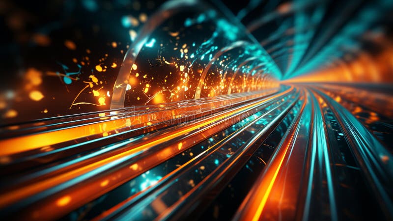 Radiant Neon Teal and Atomic Orange Abstract Lights Pattern Stock ...