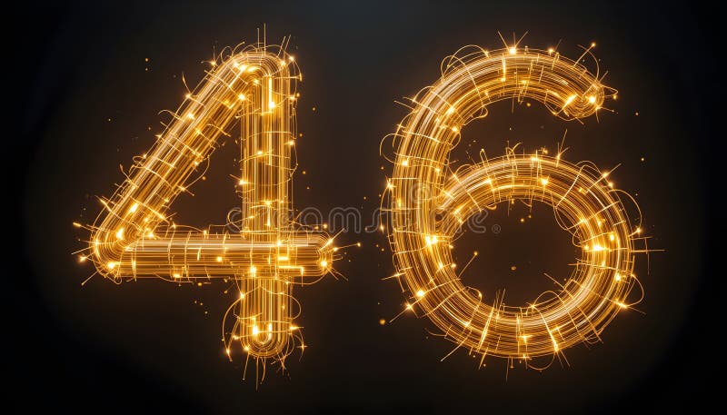 Radiant Numerals: Luminous Number 46 with Sparkling Light Trails on ...