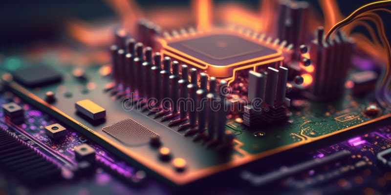 Radiant Orange Bokeh Background of Computer Processor on Motherboard ...