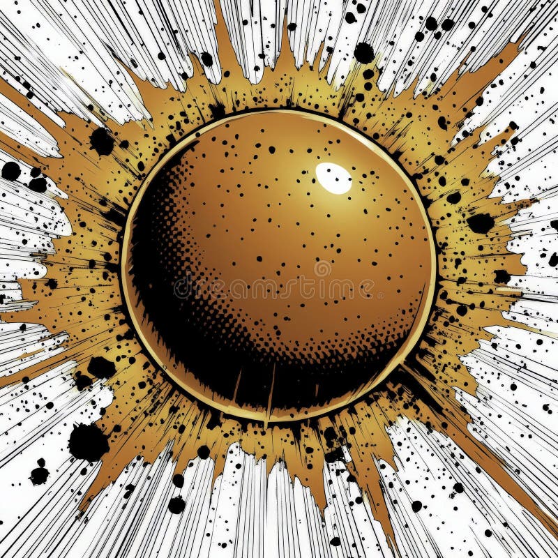 Radiant Orange Sphere with Explosive Black and White Comic Book Effects ...