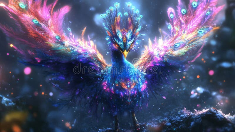 Radiant Phoenix in a Night Sky Stock Illustration - Illustration of ...