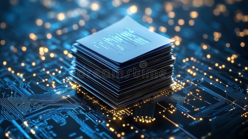 A Radiant Pile of Digital Files Set Against a Futuristic Backdrop Stock ...