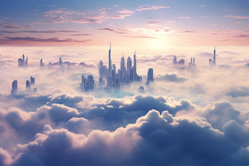 Radiant Pink Clouds Skyscraper. Generate Ai Stock Photo - Image of ...