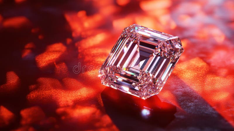 Radiant Pink Diamond on Reflective Surface Illuminated by Dramatic Red ...